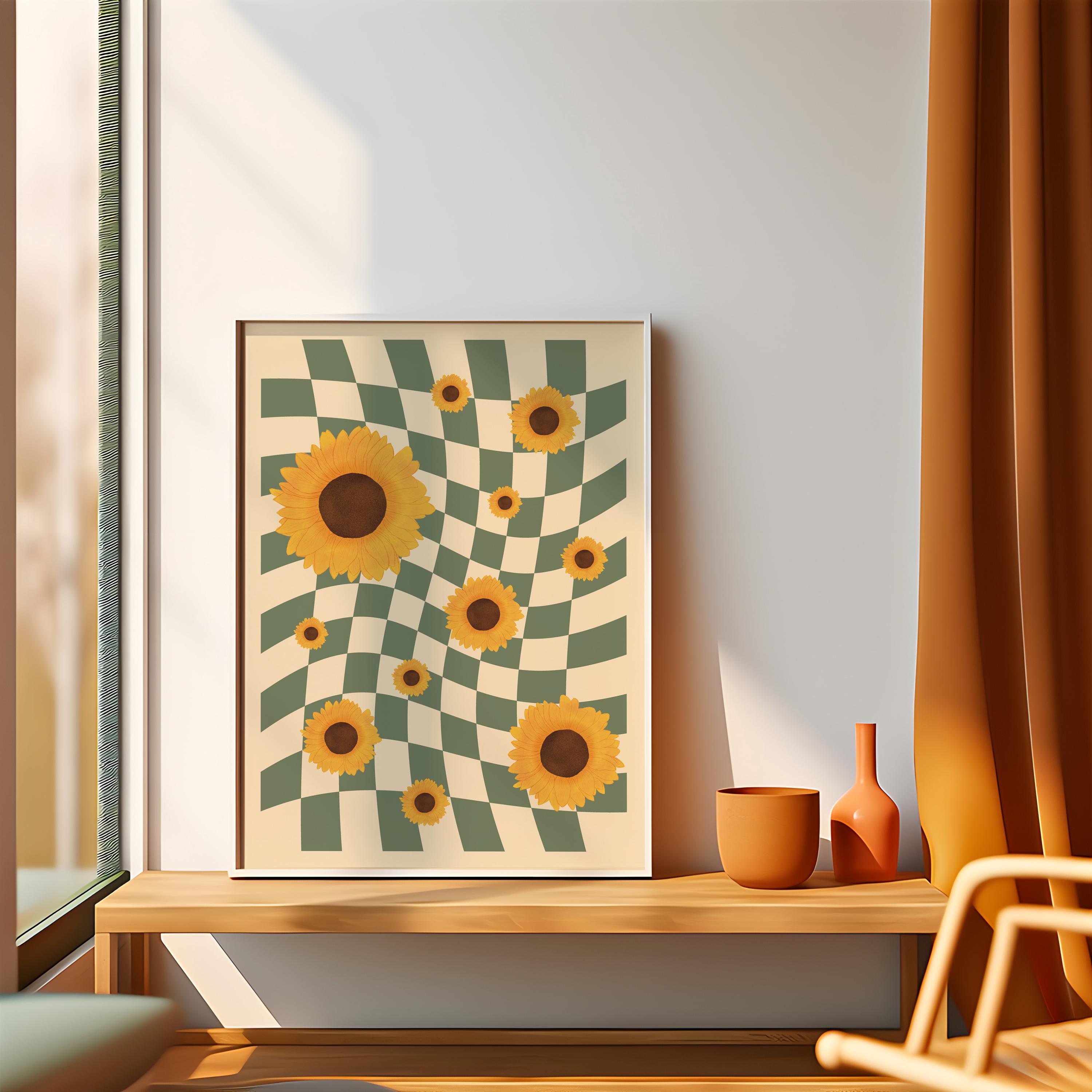 Sunflower Sage Green Wall Art, Contemporary Home Decor, Bedroom Decor ...