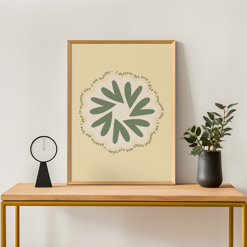 Daily Affirmation, Sage Green Wall Art, Minimalist Poster, Floral Art ...