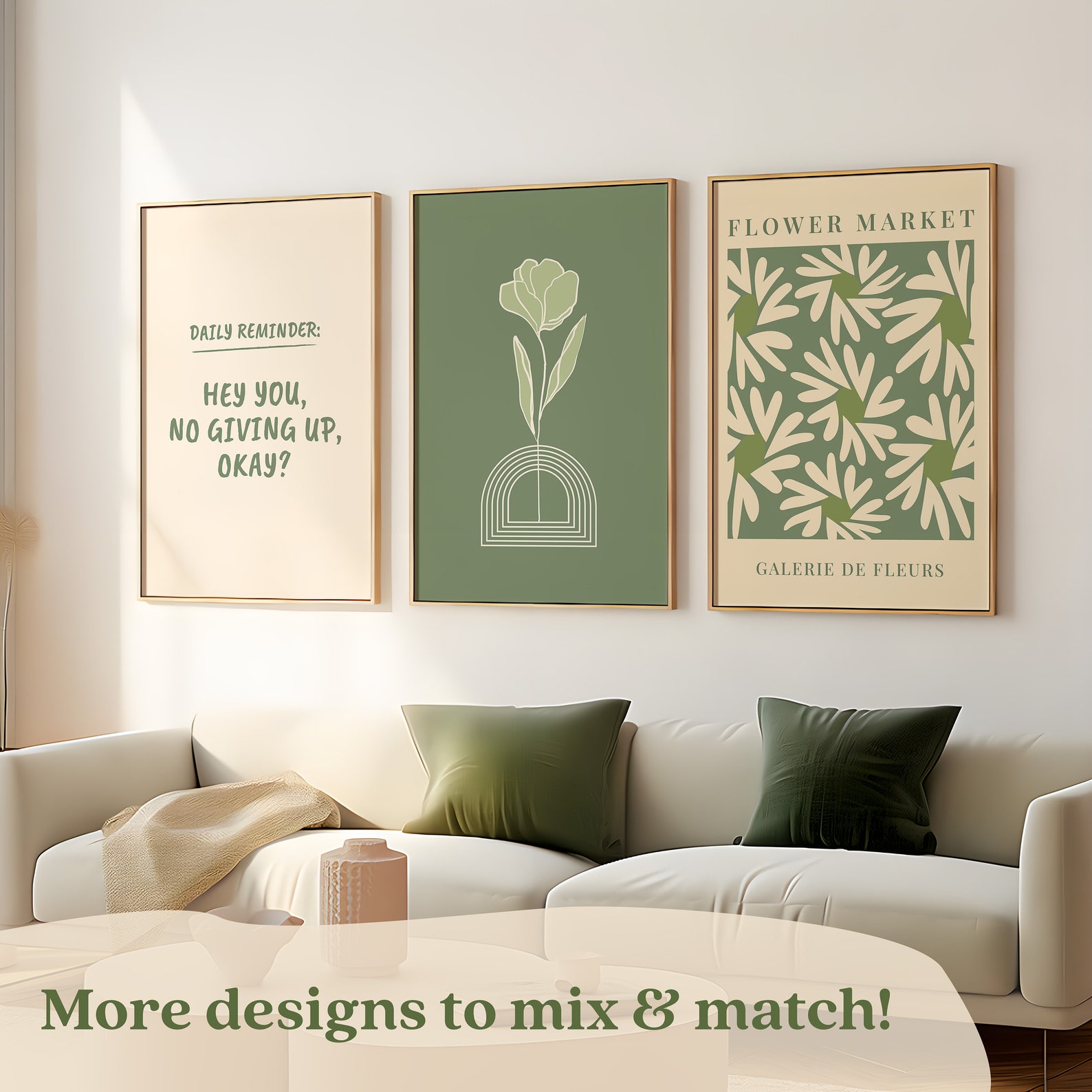 Daily Affirmation, Sage Green Wall Art, Minimalist Poster, Floral Art ...
