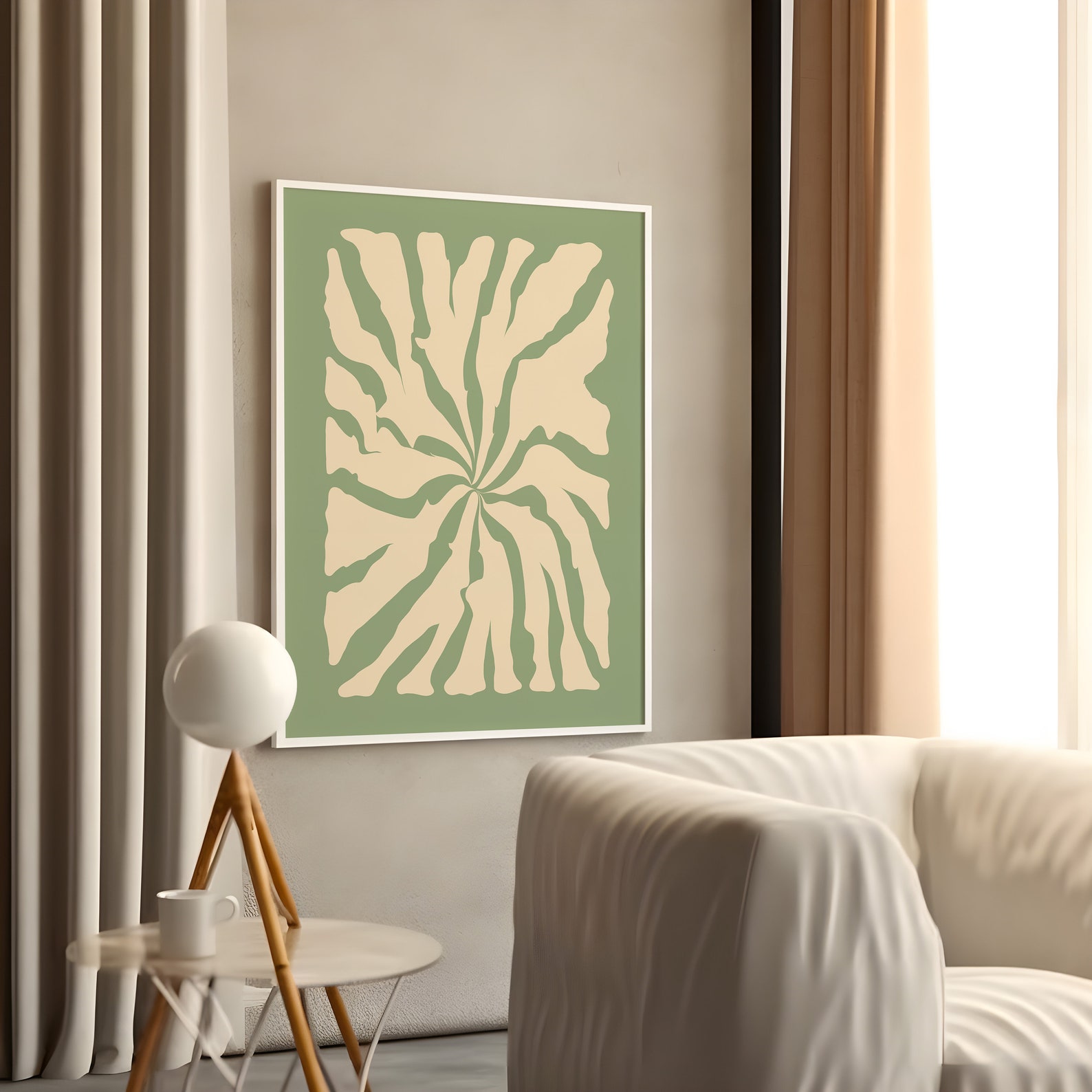 Sage Green Wall Art, Retro Poster, Minimalist Green Swirl, Sage Green ...