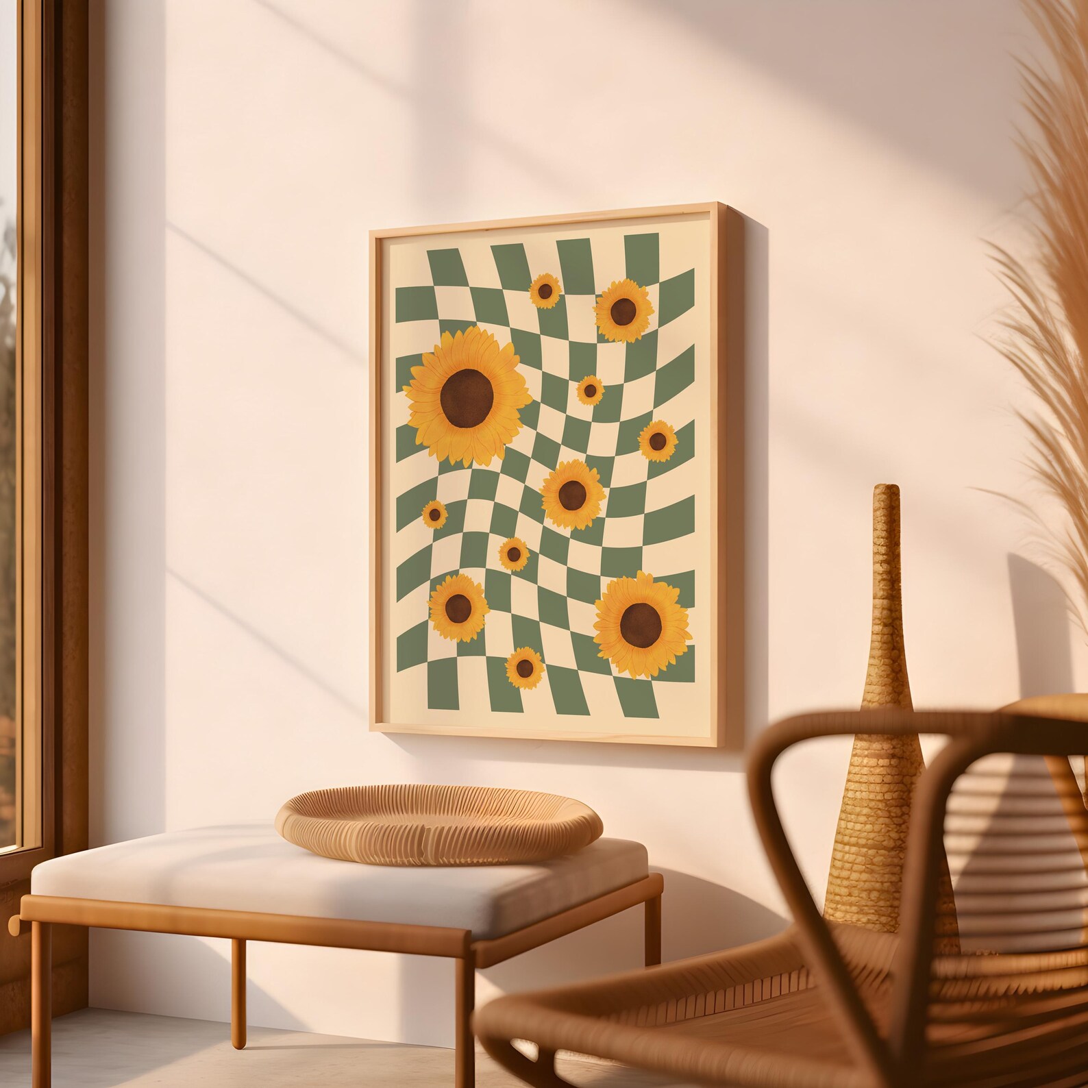 Sunflower Sage Green Wall Art, Contemporary Home Decor, Bedroom Decor ...