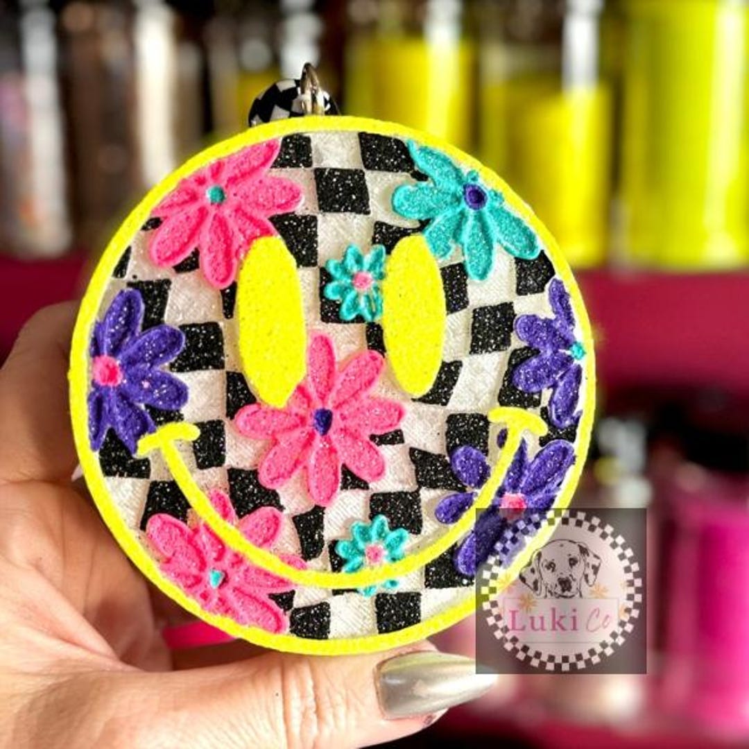 Smiley Face With Checkers and Flowers Car Freshie - Etsy