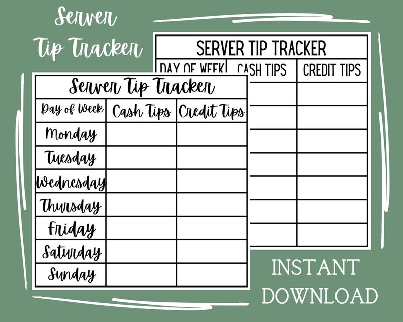Server Weekly Tip Tracker Perfect for Waitress and Waiter From All ...
