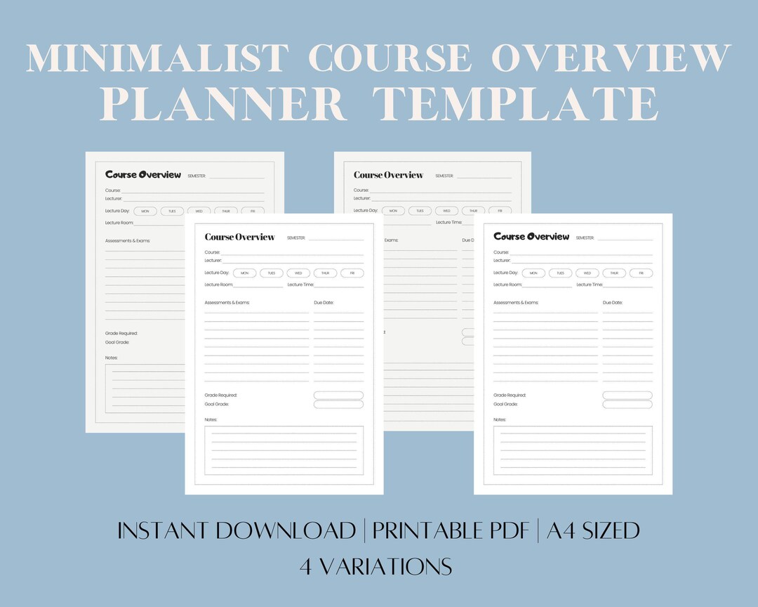 Minimalist Course Overview Planner Template for Students - Etsy