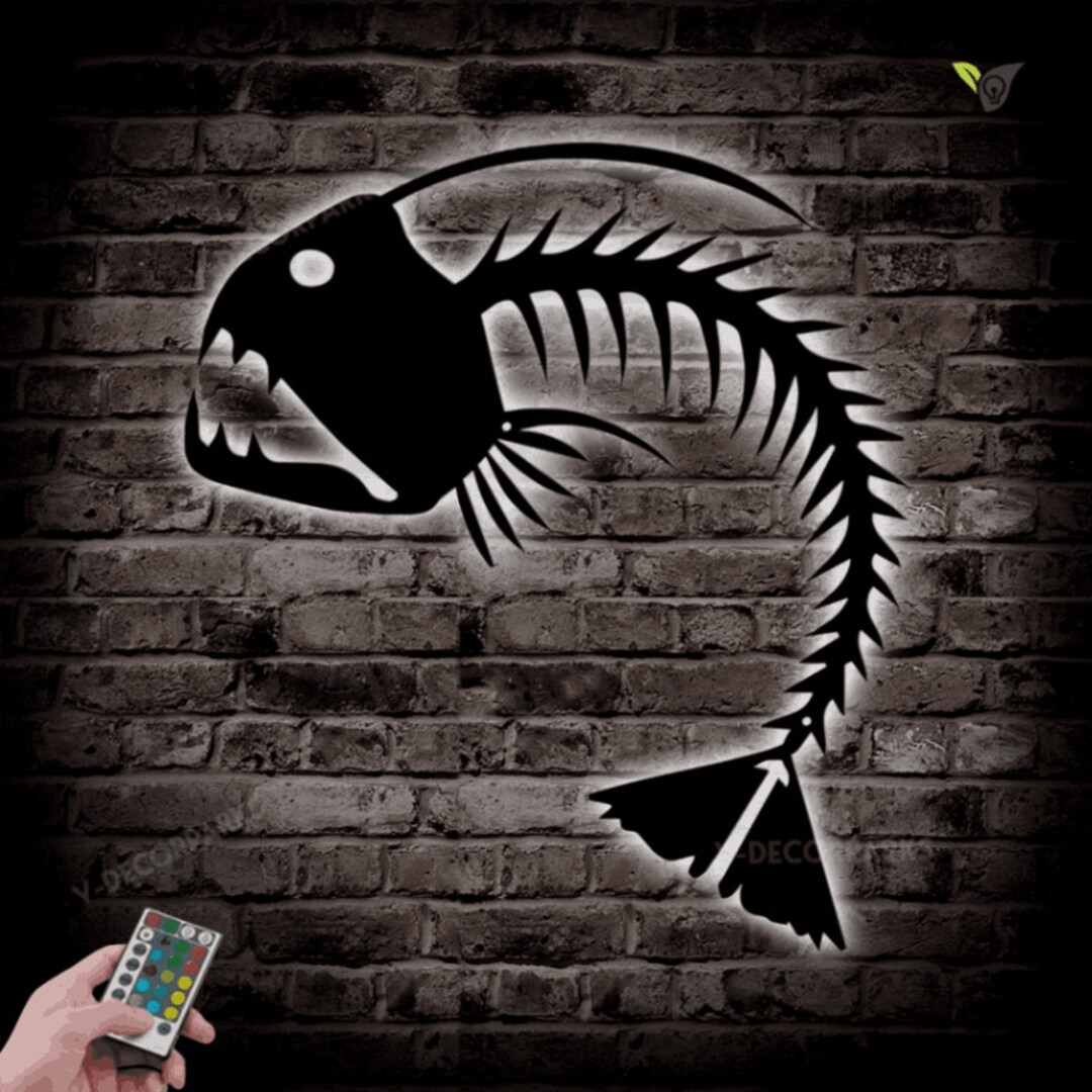 Fish Skeleton Metal Sign With Colorful LED Light Sea - Etsy