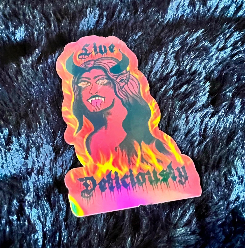 Live Deliciously Devil Lady Water Resistant Sticker - Etsy