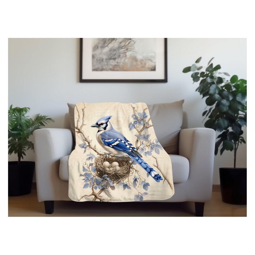 Blue Jay Nest Bird Blanket | Brown Nest Bird Sherpa Fleece Blanket ...