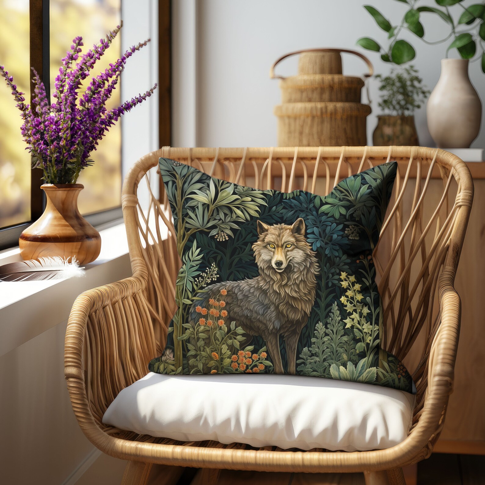 Wolf Throw Pillows Rustic Lodge Decor Cabin in the Woods Decor Wolf ...