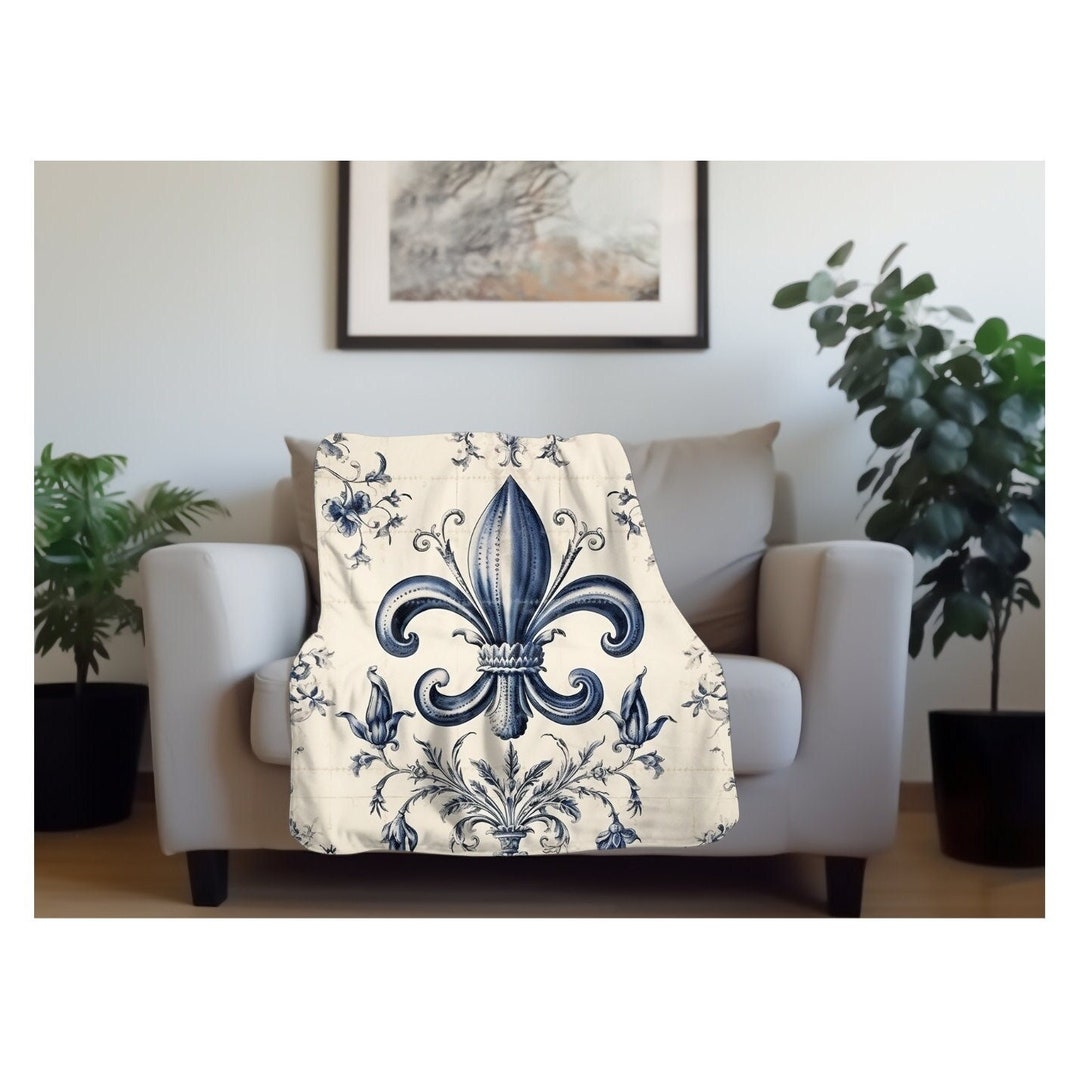 French Country Sherpa Fleece Blanket | Fleur De Lis Throw Blanket ...