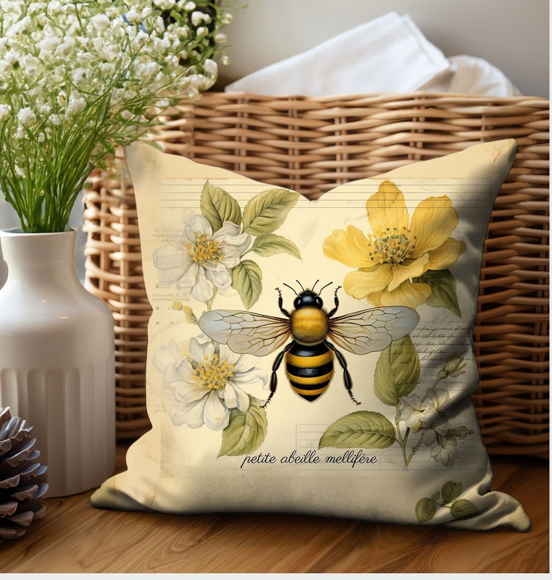 Bee Pillow Cover Sofa Accent Pillow French Country Decor Queen Bee ...