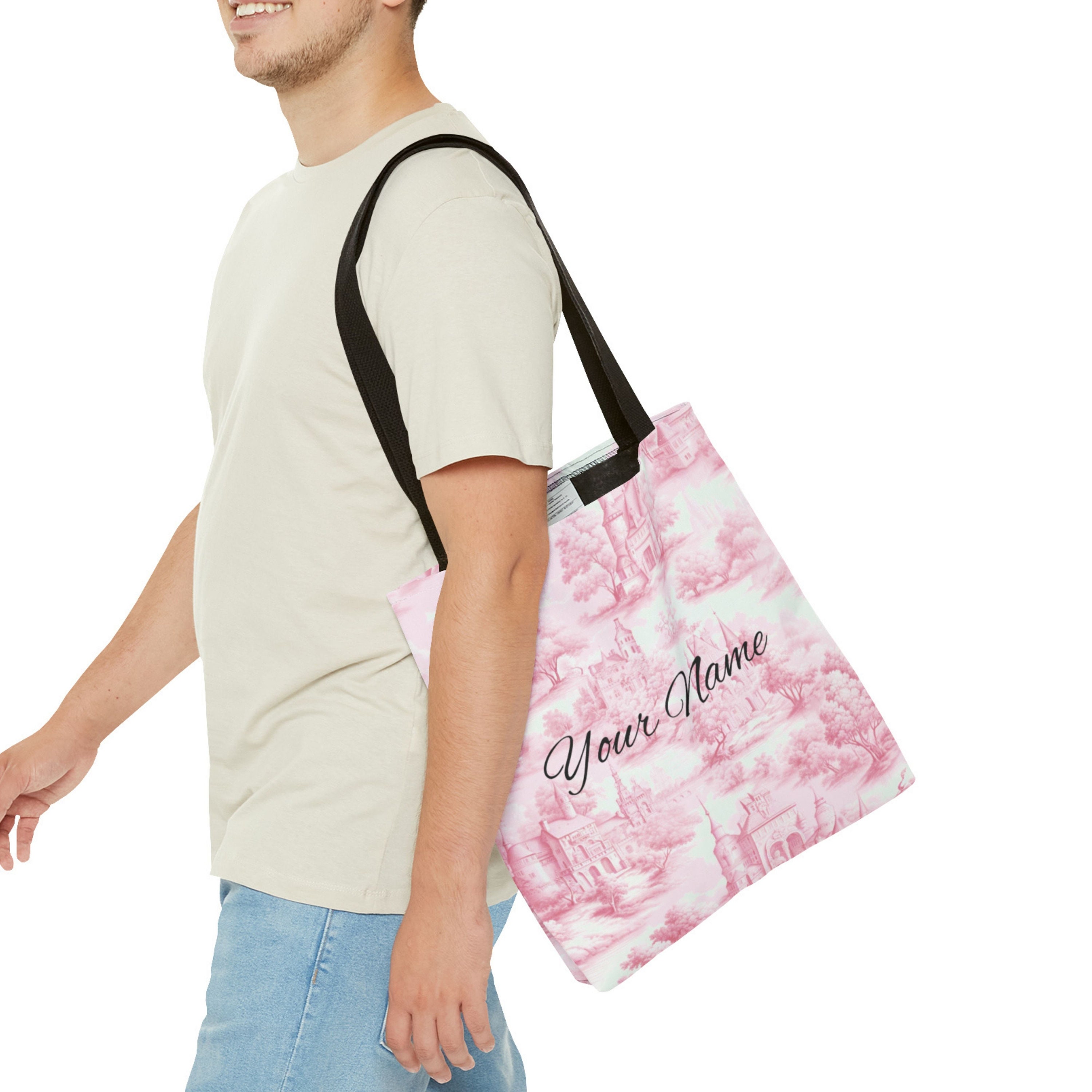 Pink Castle Toile French Country Tote Bag Pink Custom Tote Bag ...