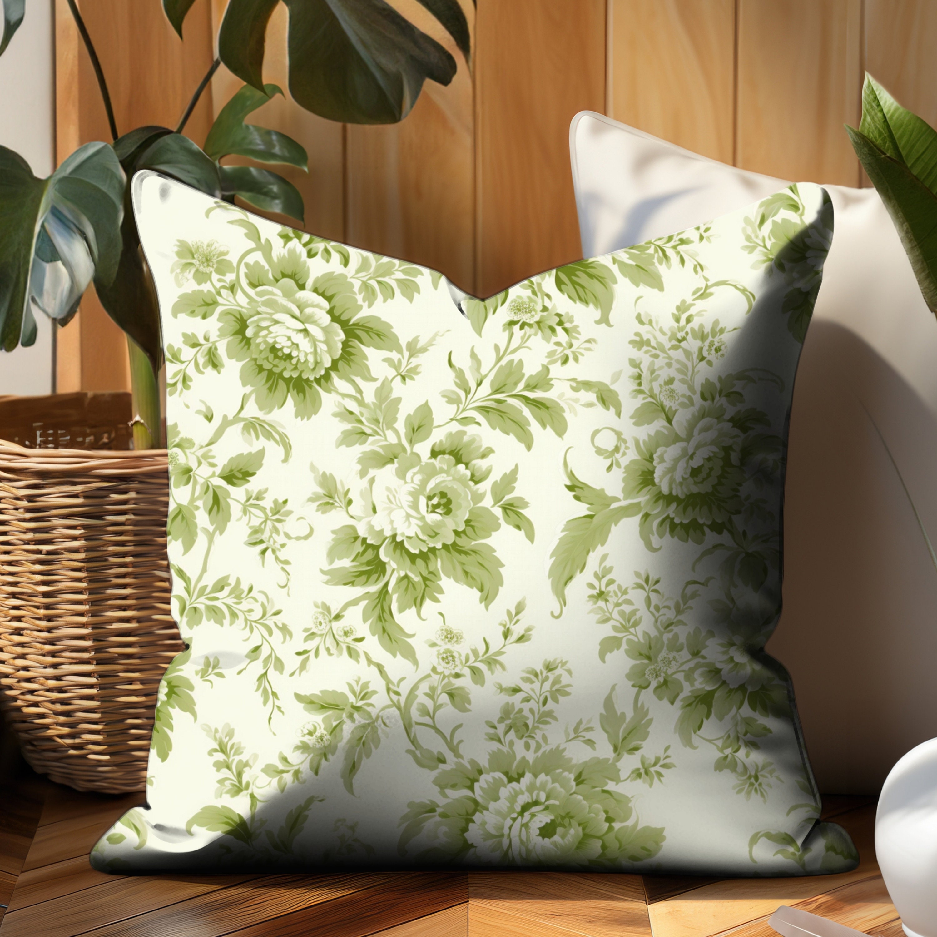 French Country Green Floral Pillow Cover | Green Floral Pillow Case ...