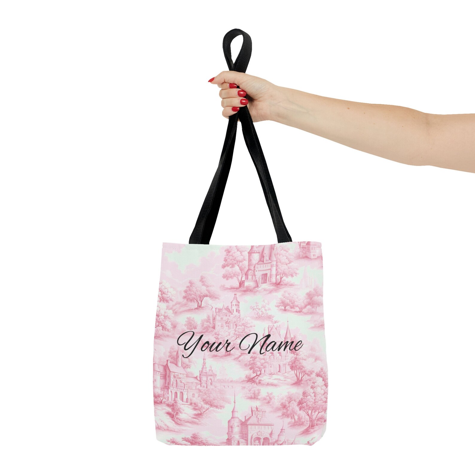 Pink Castle Toile French Country Tote Bag | Pink Custom Tote Bag ...
