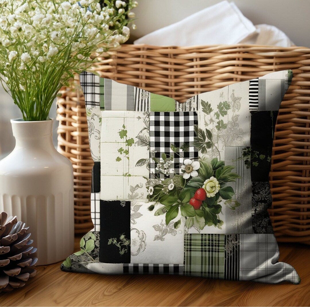 Buffalo Plaid Patchwork Style Strawberry Farmhouse Pillow Cover Gift ...