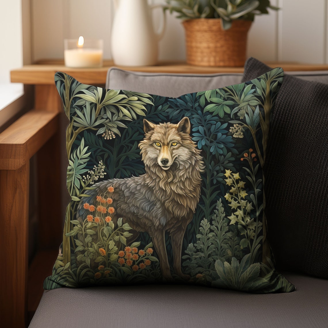 Wolf Throw Pillows Rustic Lodge Decor Cabin in the Woods Decor Wolf ...