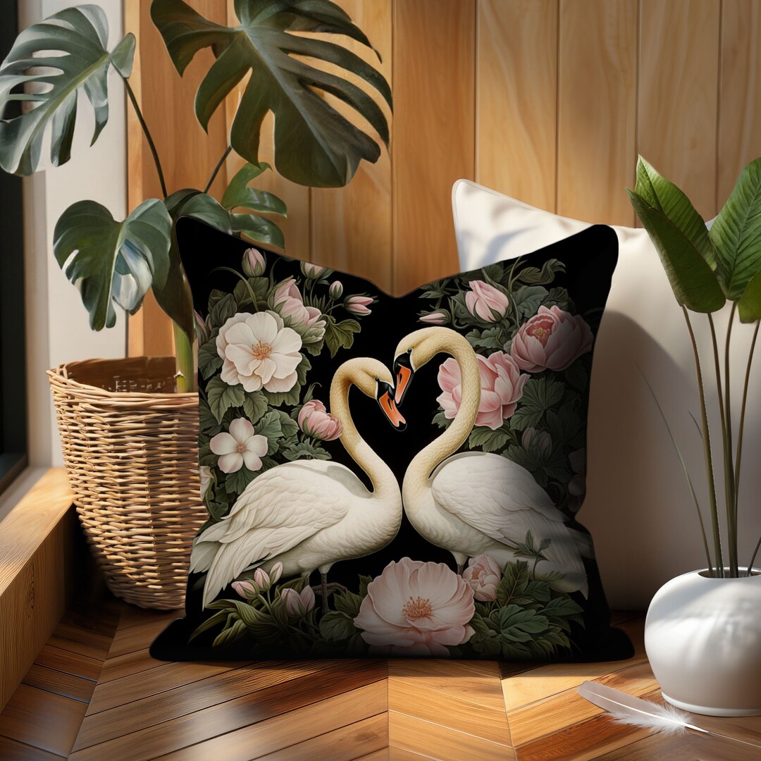 French Country Swan Pillow With Insert Swan Love Art Soft Pillow Shabby ...
