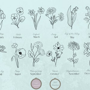 Birth Month Flower Patterns for Hand Embroidery, Floral Pattern for All ...