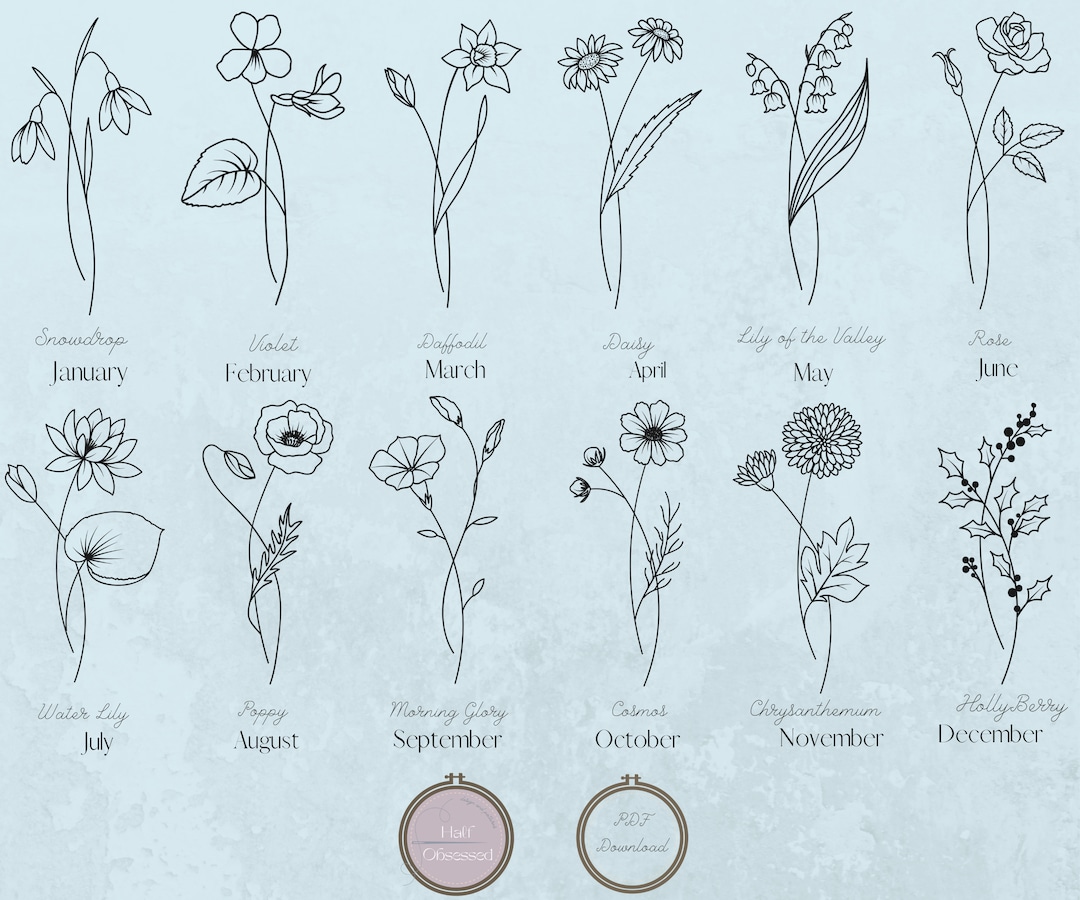 Birth Month Flowers Embroidery Designs With Flower Patterns for All 12 ...