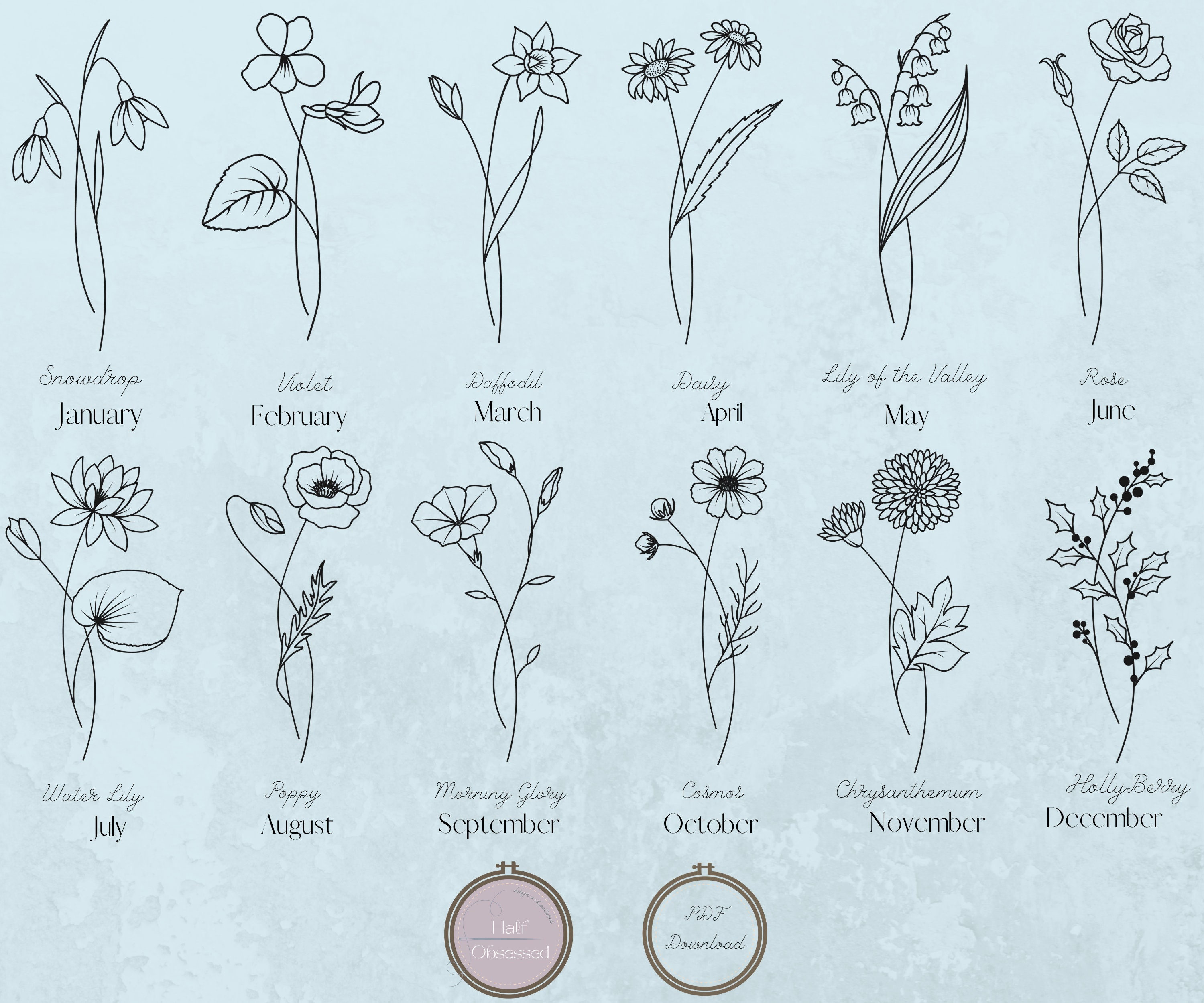Birth Month Flowers Embroidery Designs With Flower Patterns for All 12 ...