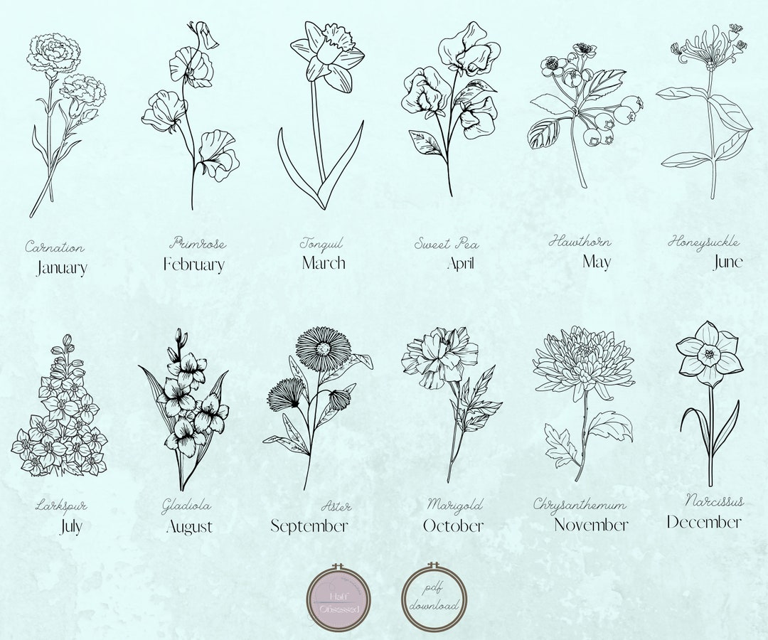 Hand Embroidery Patterns of Birth Month Flowers for Beginner to ...