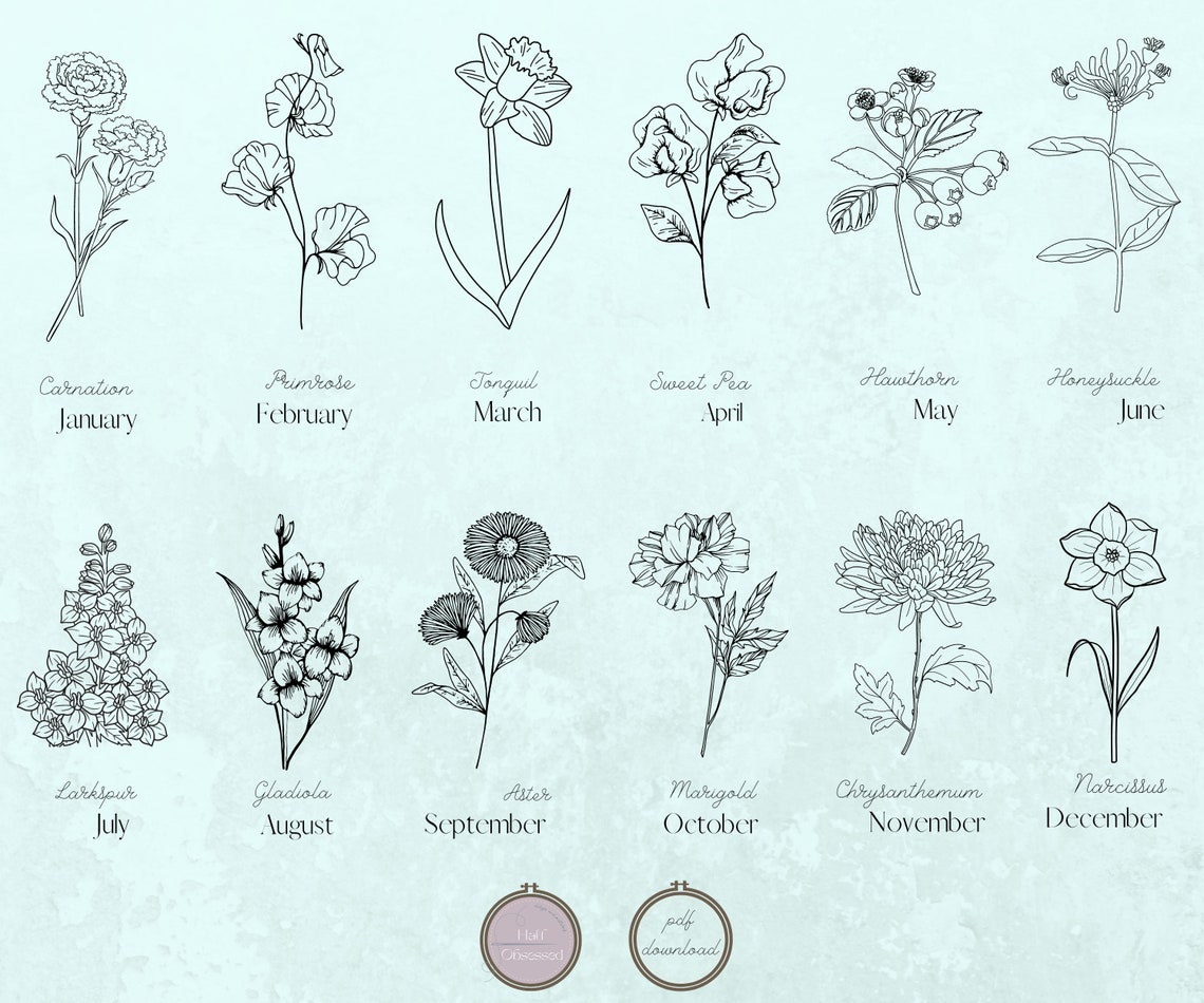 Hand Embroidery Patterns of Birth Month Flowers for Beginner to ...