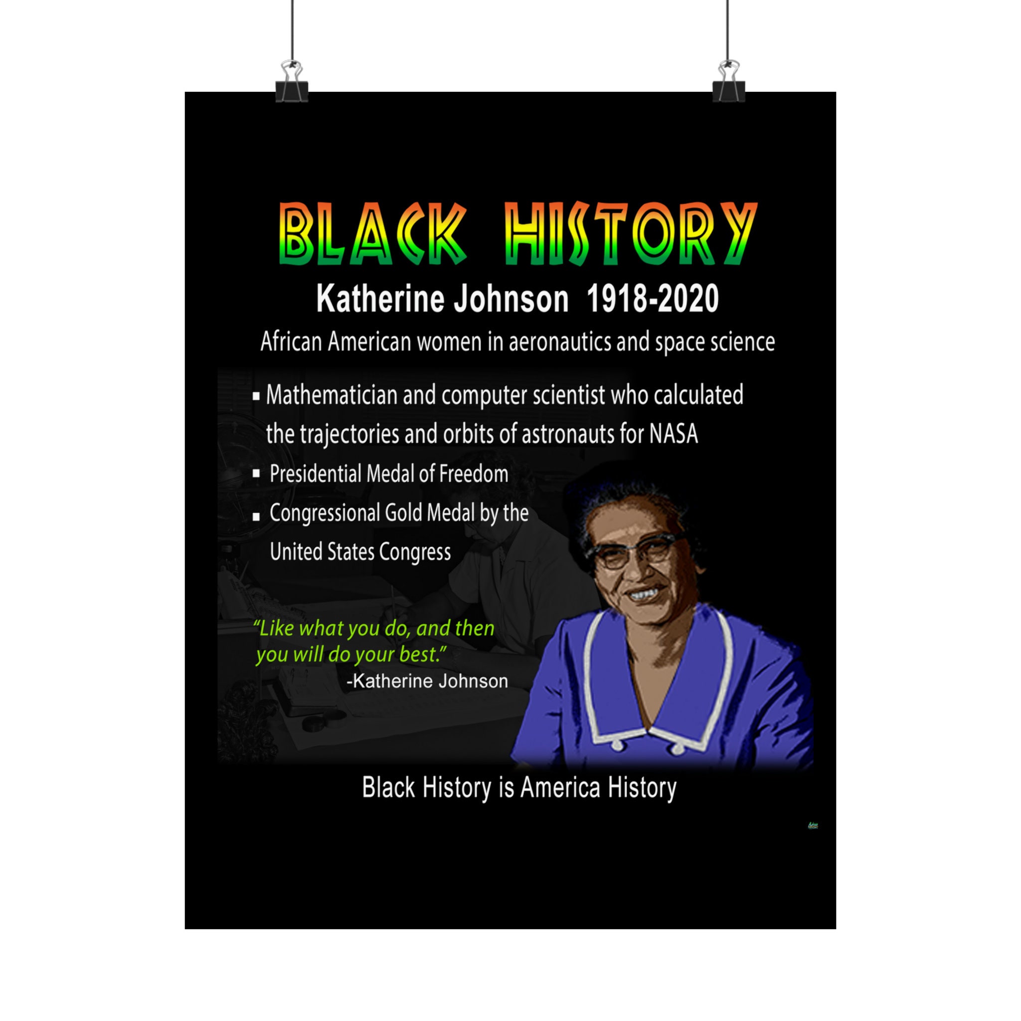 Katherine Johnson Poster Matte Vertical Posters Black History Katherine ...
