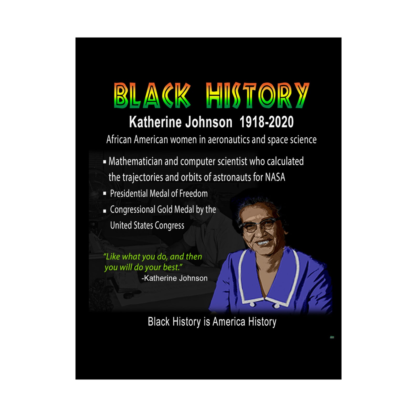 Katherine Johnson Poster Matte Vertical Posters Black History Katherine ...