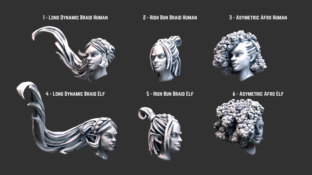 Alternative Female Miniature Heads (human/elf/angry) Part 1 - Etsy