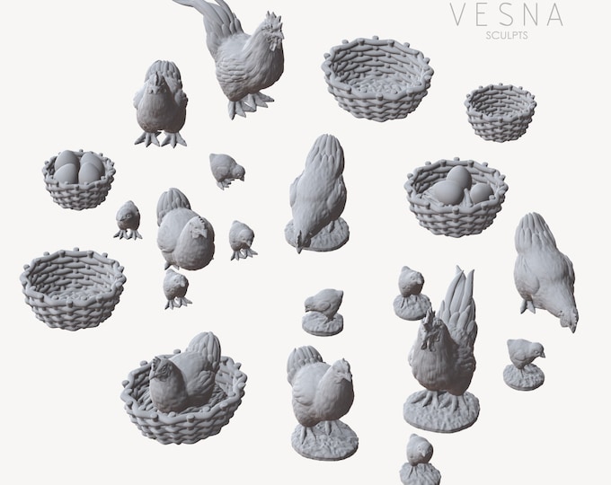 1:24 Scale Chickens, Set of 4 Assorted Kit *dollhouse Miniature 3D ...