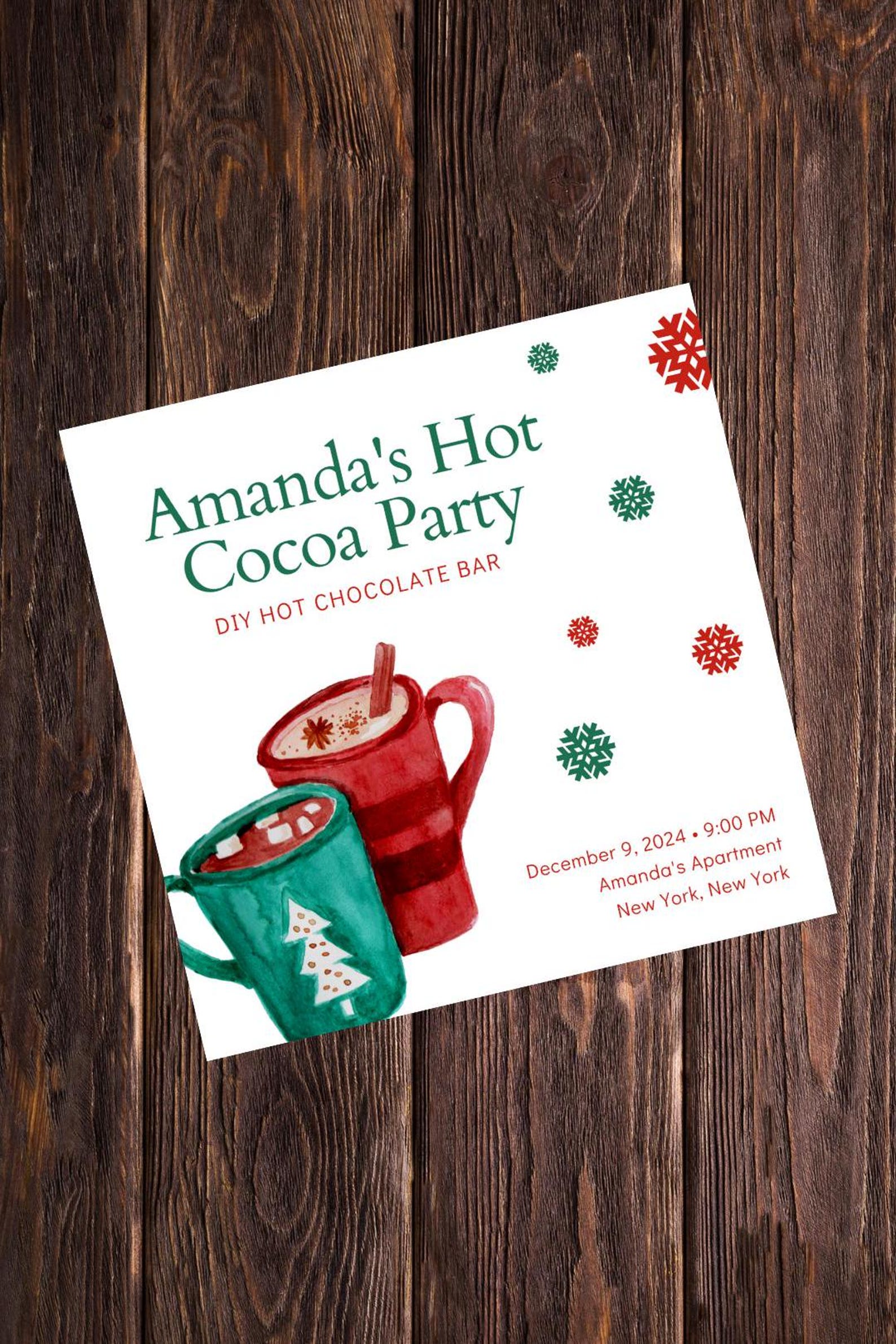 Hot Cocoa Party Invitation Template - Cozy Winter DIY Digital Download ...
