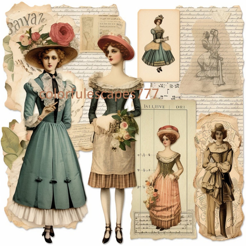 FUNNY PAPER DOLL Digital Paper Altered Art Journal Page Digital Collage ...