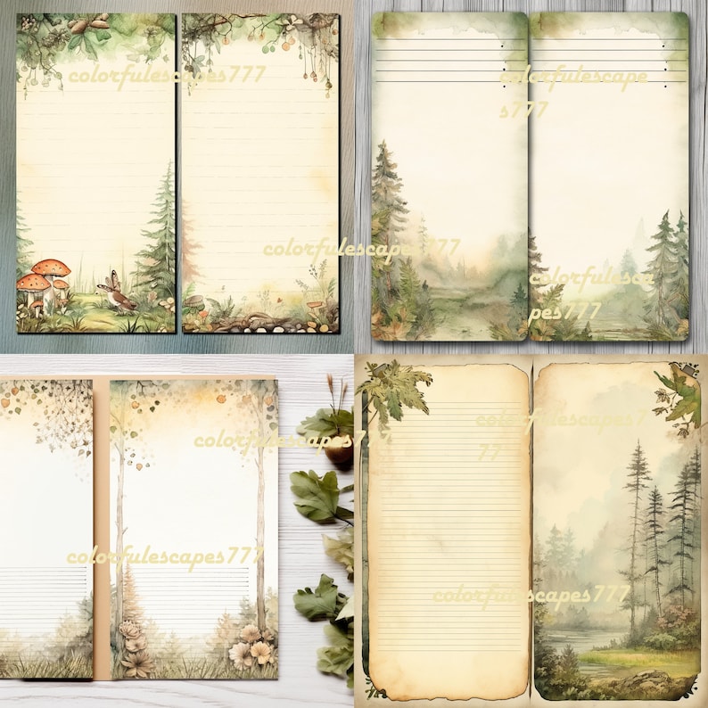 Watercolor Forest Printable Half Pages | Junk Journal Supplies (PNG) - Etsy