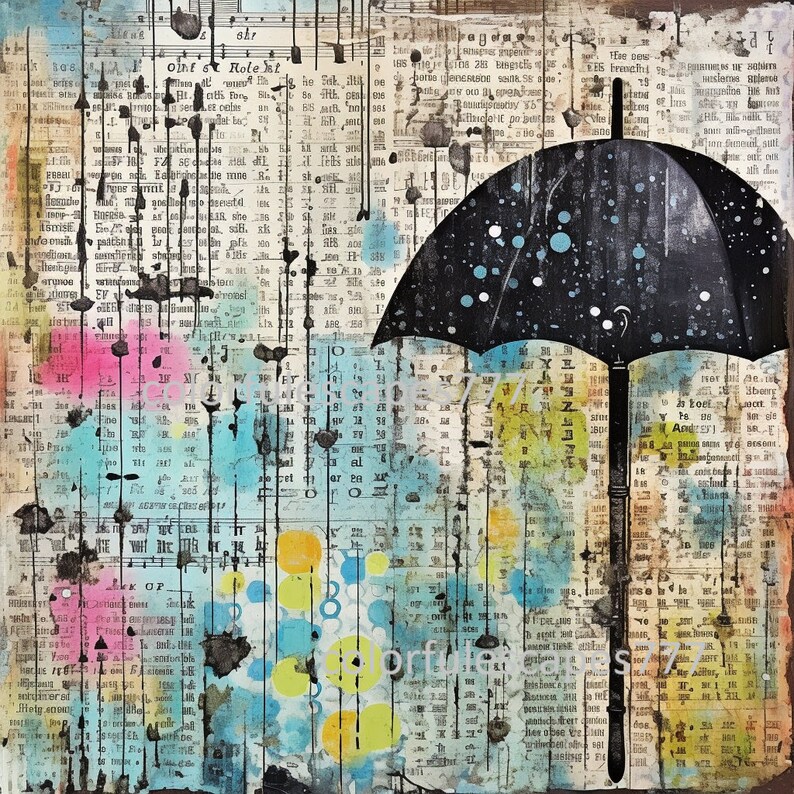 Rain Digital Paper Altered Art Journal Page Digital Collage Sheet ...