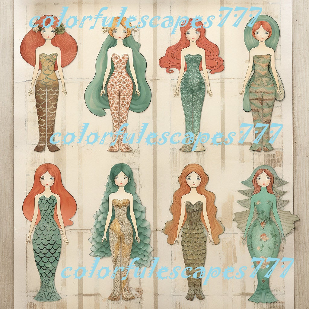 Mermaid Paper Doll Printable: Digital Collage Sheet (instant Download ...