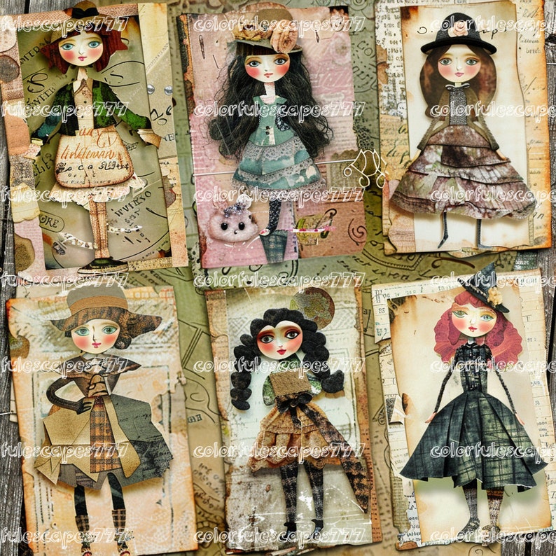 WHIMSICAL PAPER DOLLS and Sceneries Printable Kit Junk Journal Cut off ...