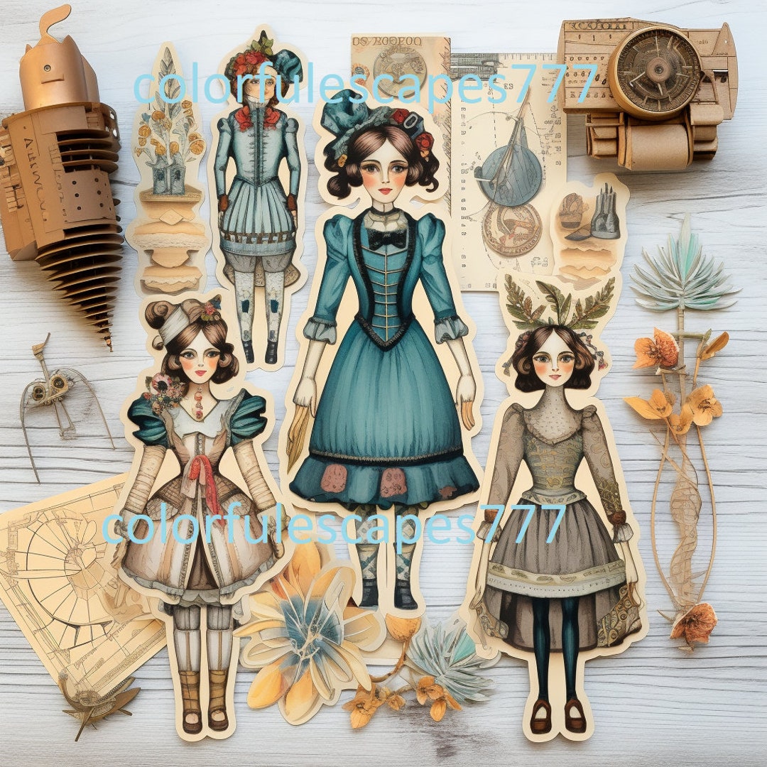 Printable Paper Dolls Kit: Whimsical Sceneries for Junk Journals (PNG ...