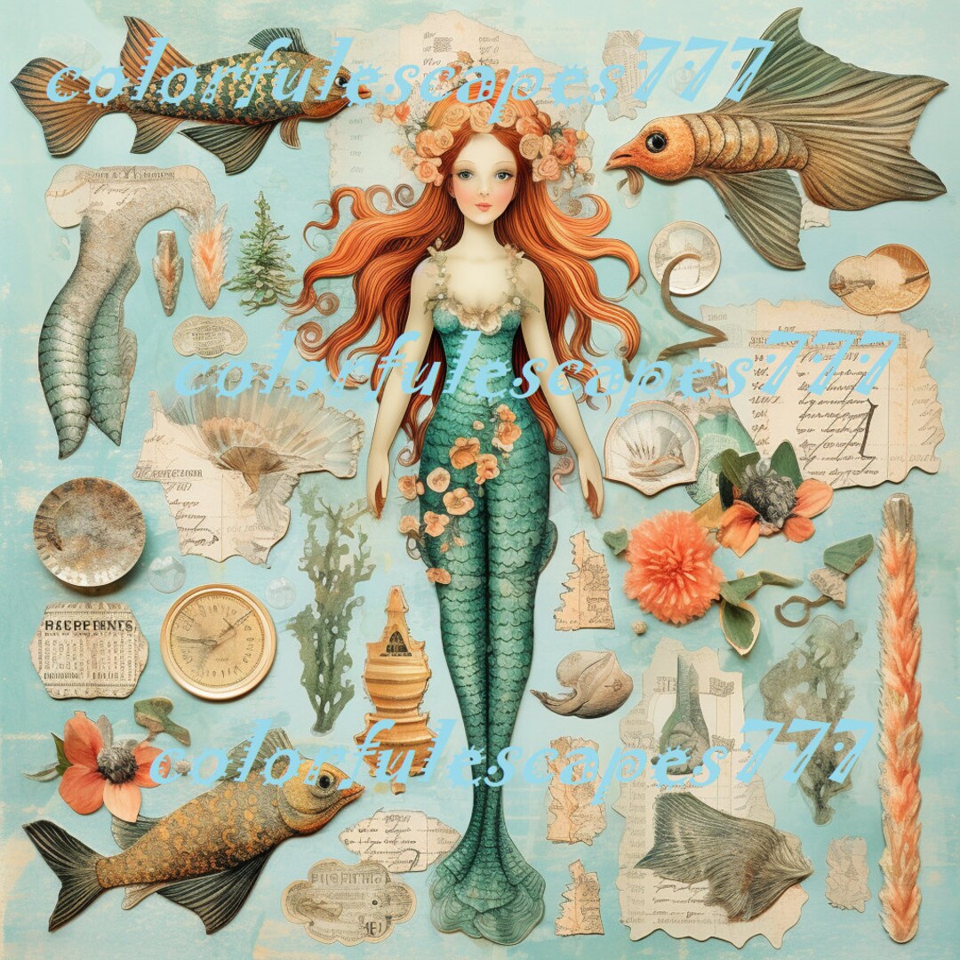 Mermaid Paper Doll Printable: Digital Collage Sheet (instant Download ...
