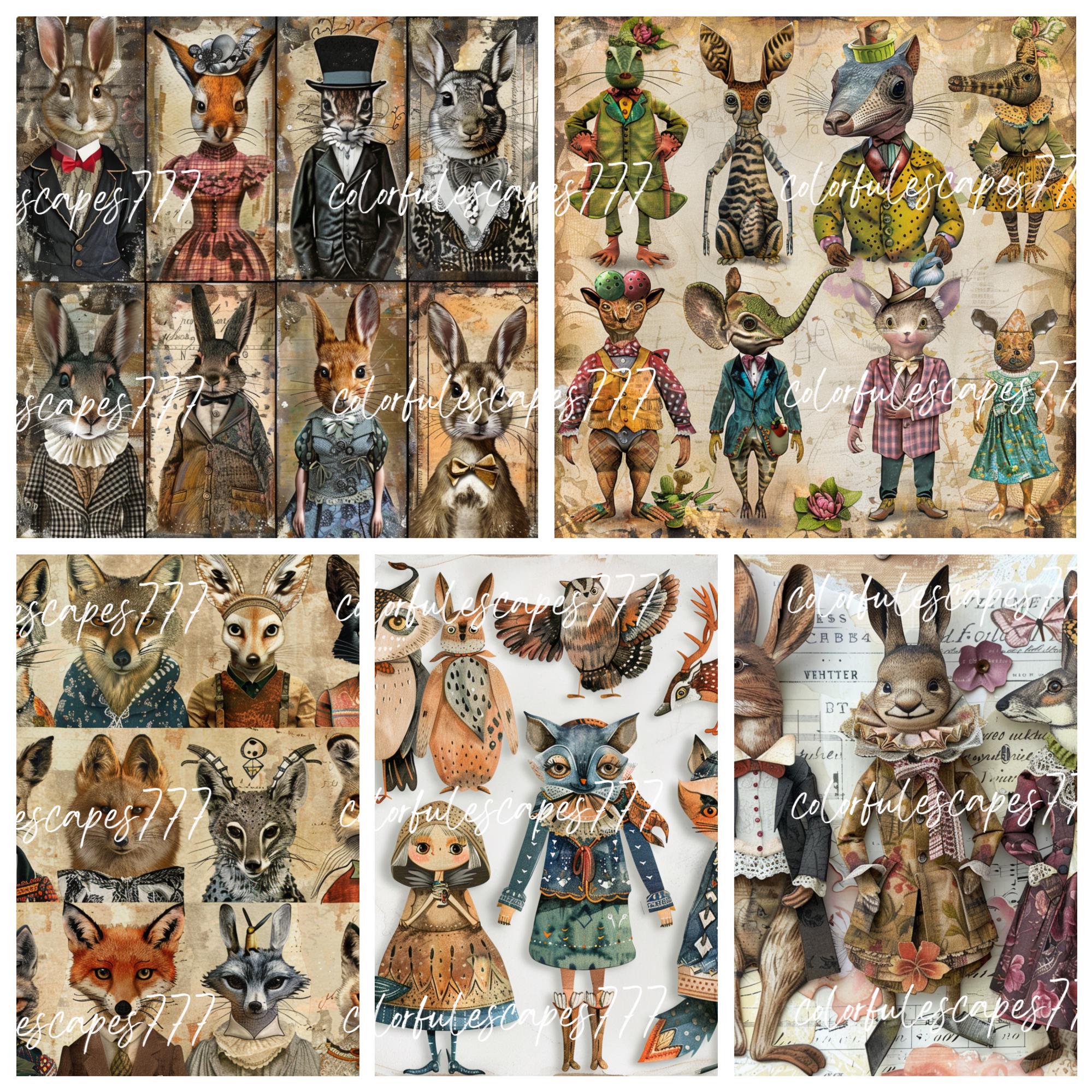 ANIMAL Paper Dolls Digital Altered Art Colorable Articulated Digital ...
