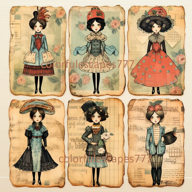 FUNNY PAPER DOLL Digital Paper Altered Art Journal Page Digital Collage ...