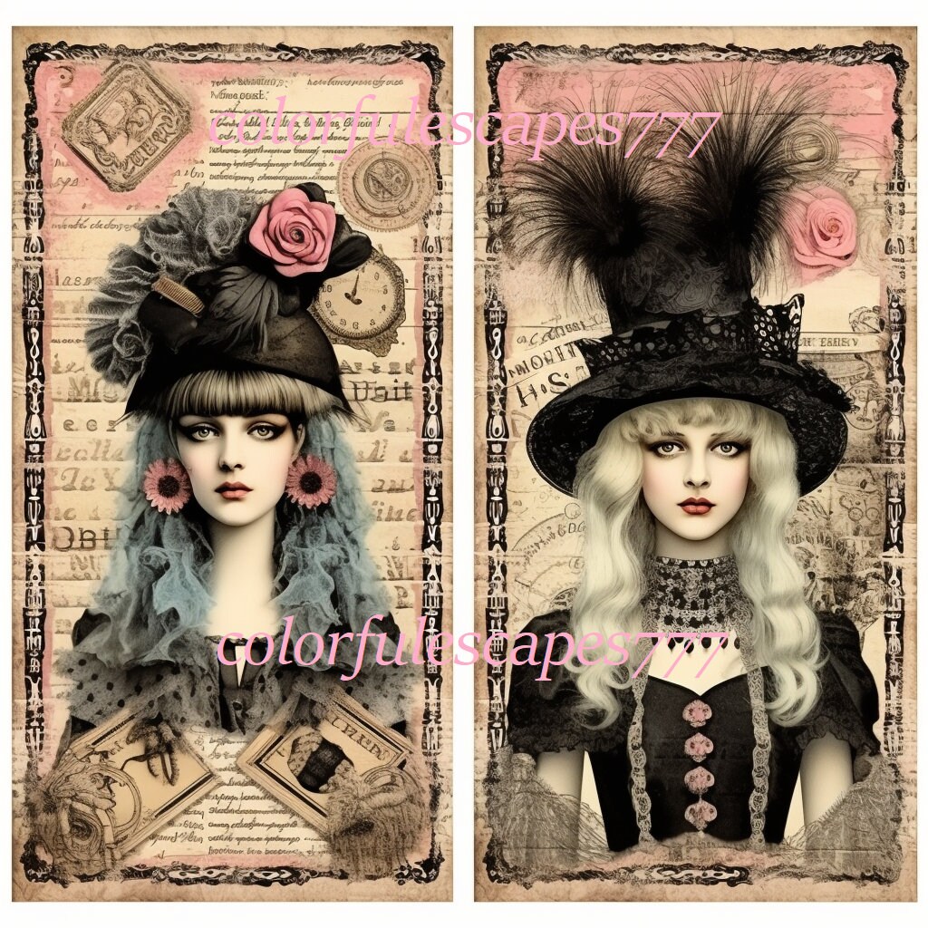 Steampunk Gothic Barbie Cards Collage Sheet 4x6 Inch Digital Printable ...