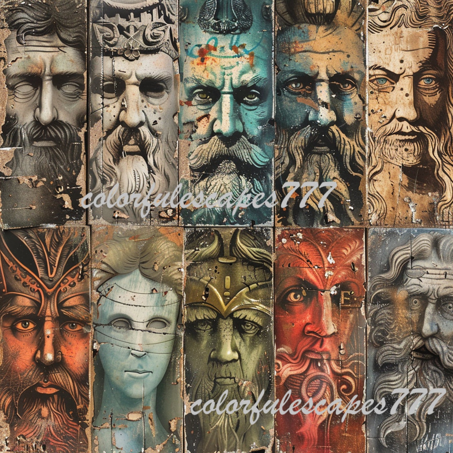 Greek Gods Digital Collage Sheet: Scrapbooking & Junk Journal Kit (5 ...