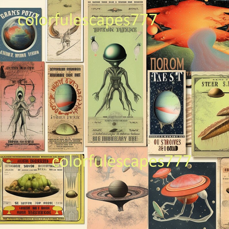 Alien-themed Junk Journal | Pages, Printable Collage Sheet, Digital ...
