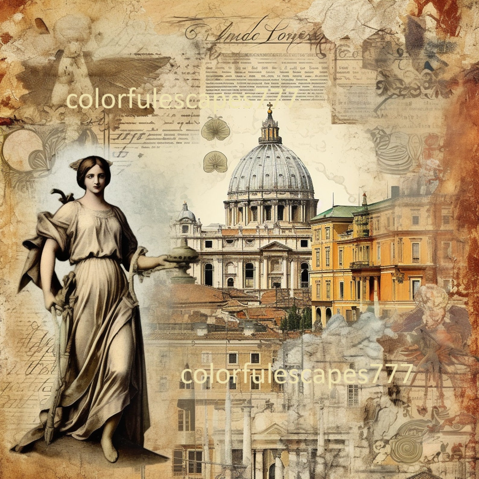 Rome Digital Collage Sheet: Art Journal, Scrapbooking (PNG, JPG Instant ...