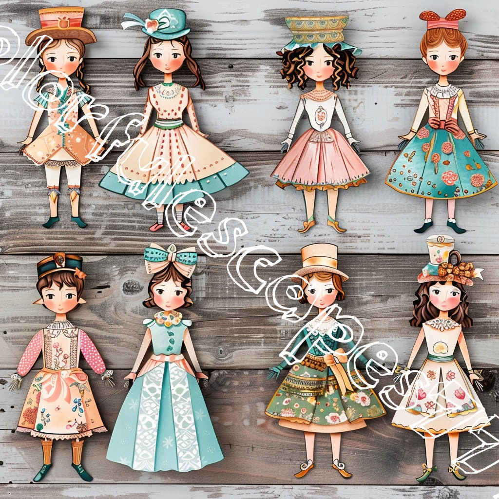 Whimsical Printable Paper Dolls and Sceneries Kit for Junk Journals ...