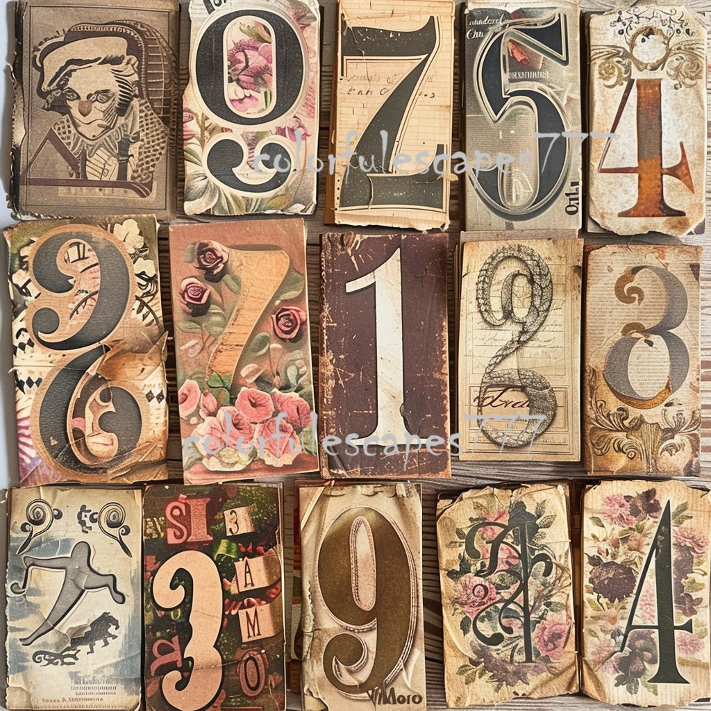 Vintage Letter& Number Printable Ephemera | 100 + Pc | Digital Junk ...