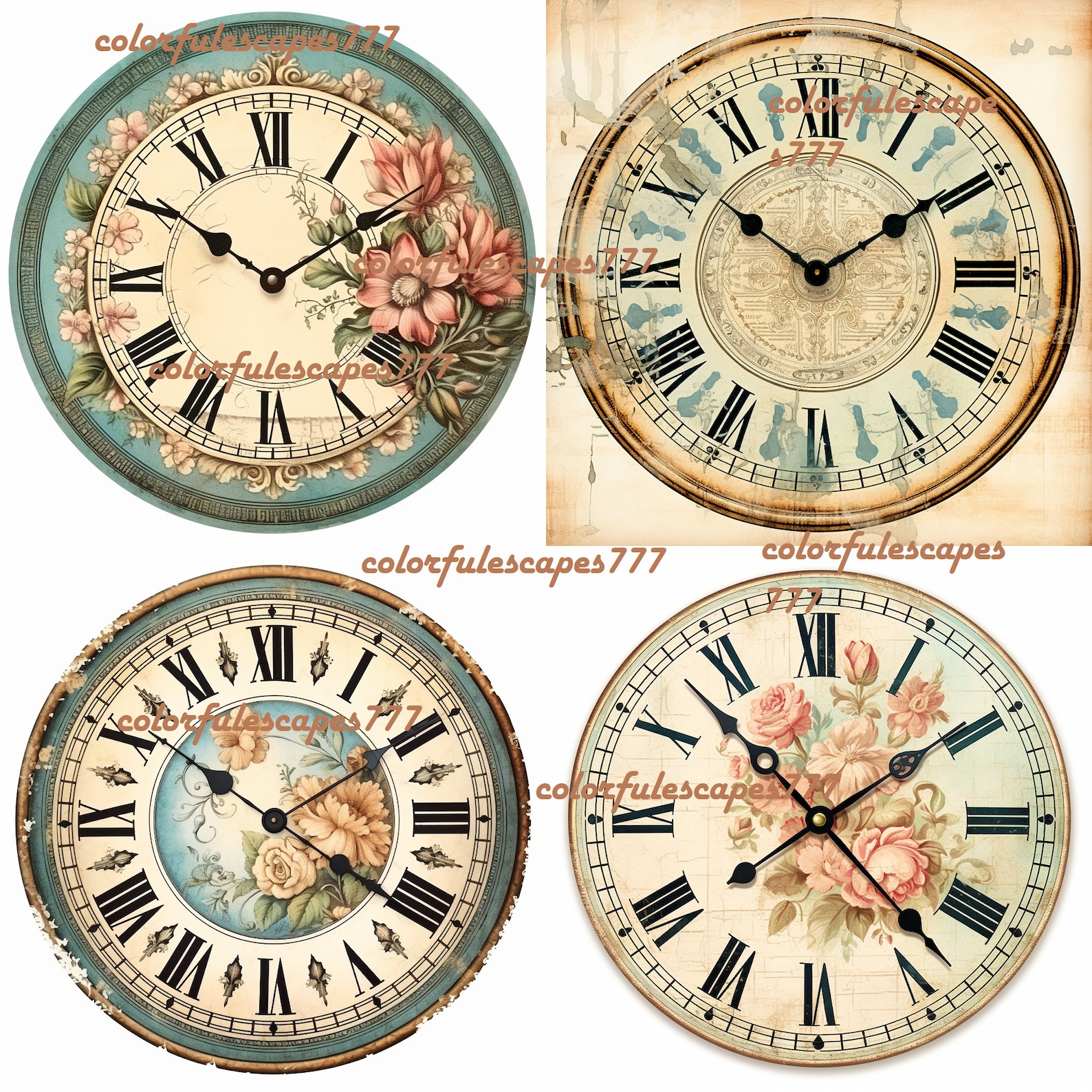 VINTAGE CLOCK 8 Inch Circle Printable Clock Face Jpeg Clipart Vintage ...