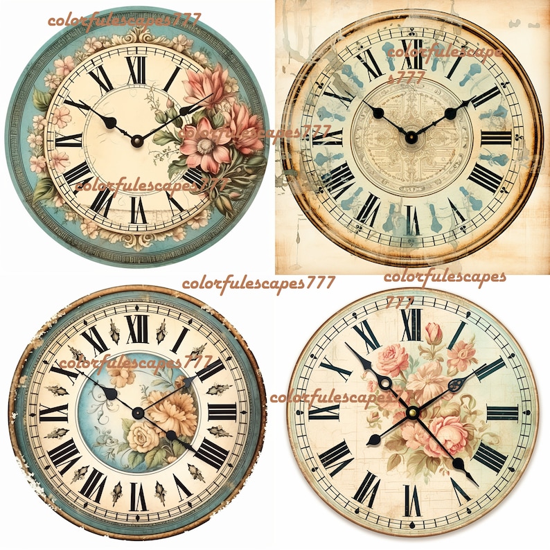 VINTAGE CLOCK 8 Inch Circle Printable Clock Face Jpeg Clipart Vintage ...