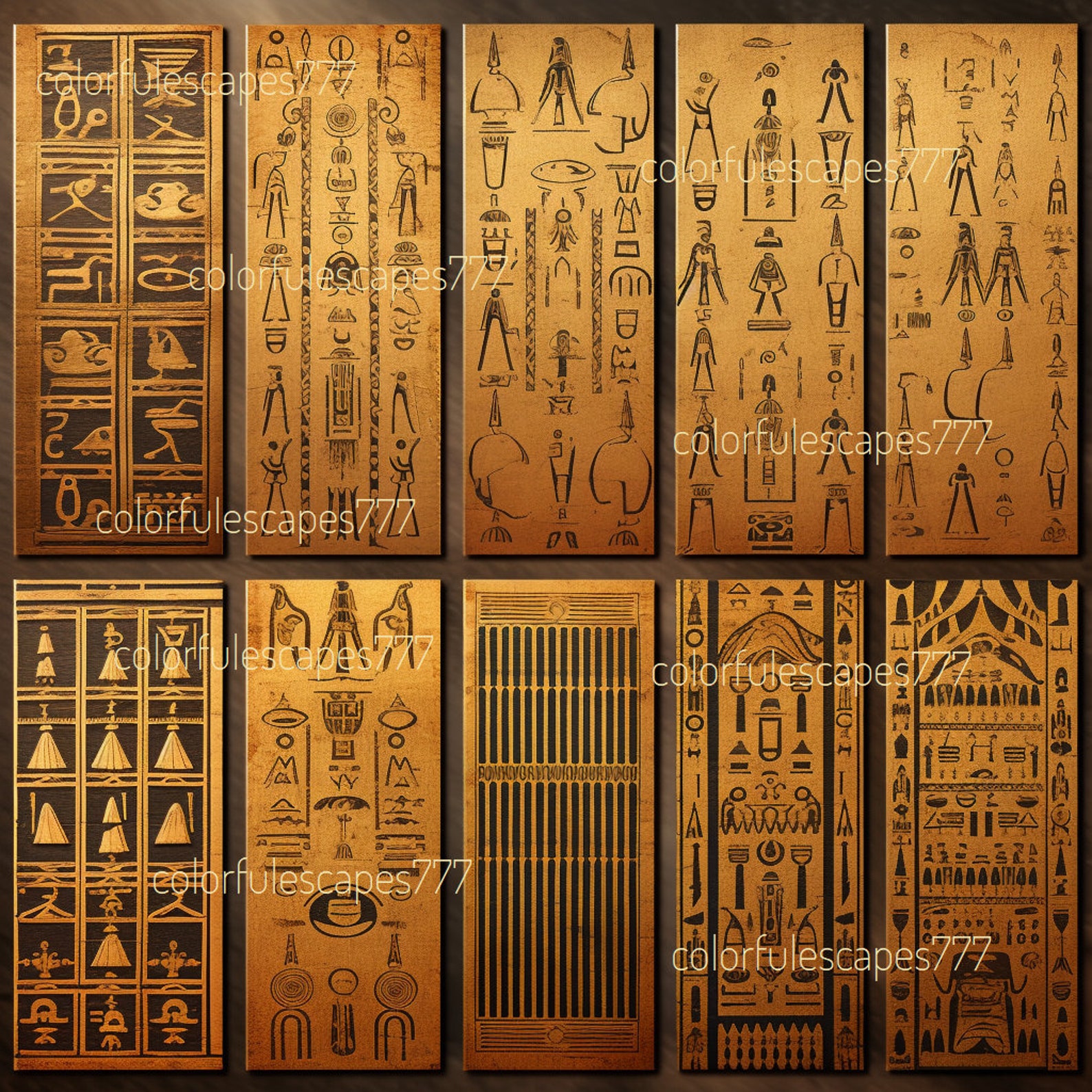Egyptian Hieroglyphics Digital Paper – Vintage Papyrus Patterns (PNG ...