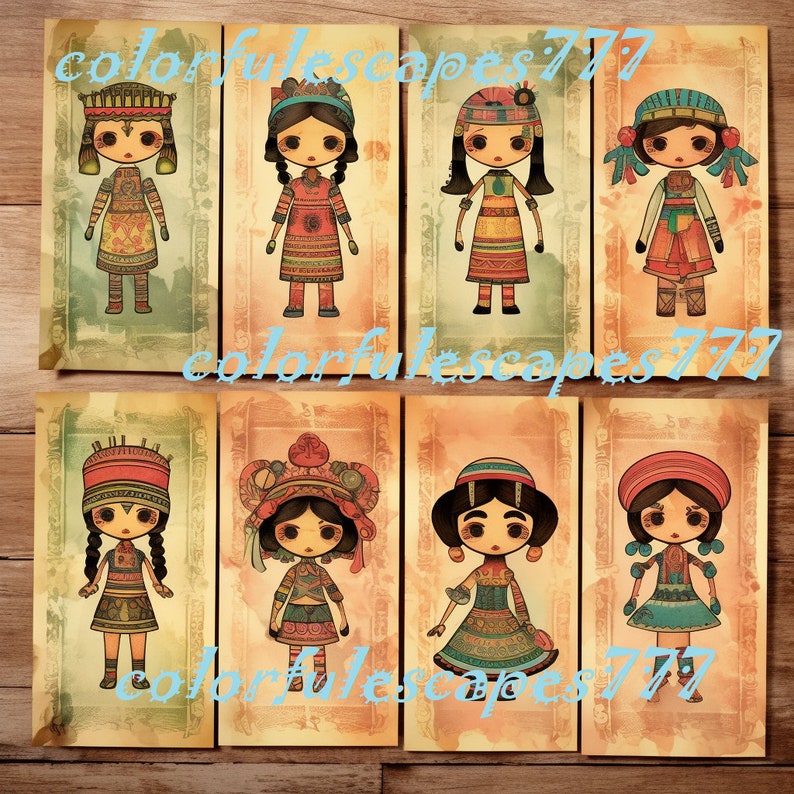 Mayan Paper Doll Sheet Printable Digital Collage Sheet Altered Art ...