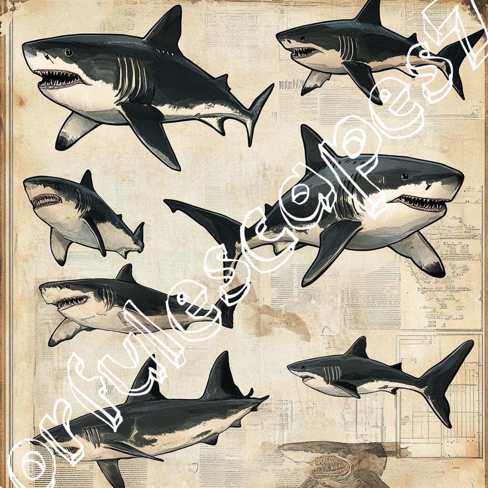 Sharks Paper Dolls Digital Altered Art Colorable Articulated Digital ...